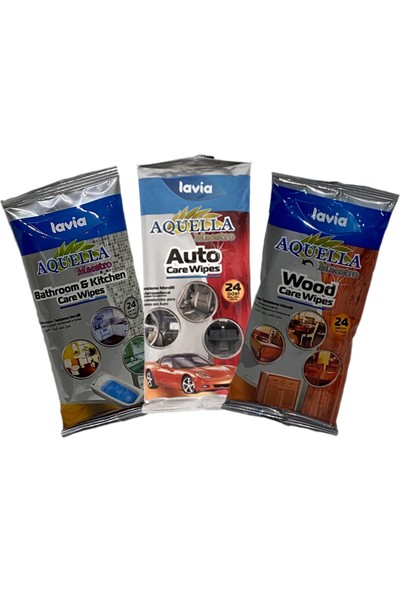 Lavia - 3'lü Yüzey Temizleme Islak Mendil Temizlik Seti / 3 x 24 Adet