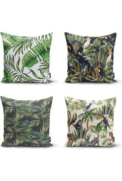 Ysa Home Çift Tarafı Baskılı Özel Tasarım 4'lü Kombin Dekoratif Modern Kırlent Yastık Kılıfı Seti 19
