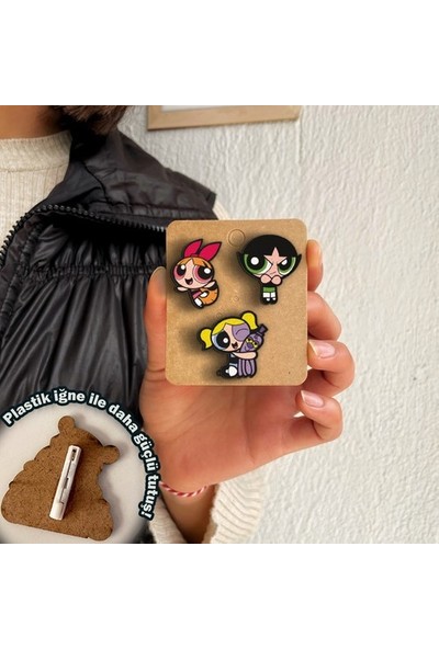 choozy Powerpuff Girls 3lü Baskılı Ahşap Mini Rozet Seti