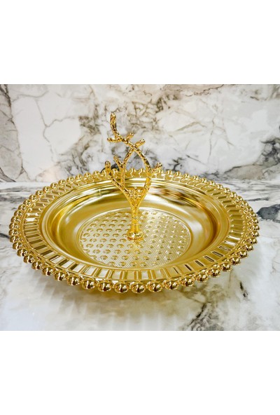 Gold Metal Çerezlik Şekerlik Orta Boy 21 cm