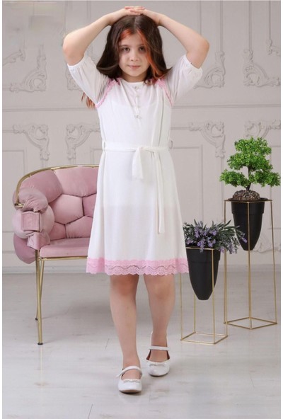 Ema Kids Kız Çocuk Elbise (Beyaz-Pembe)