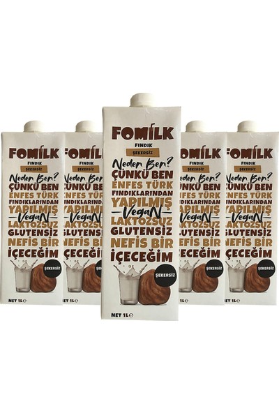 Fomilk Şekersiz Vegan Fındık Sütü 1 Lt x 5 Adet