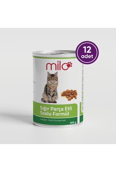 Milo Sığır Parça Etli Soslu Kedi Konservesi 400gr x 12 adet Milo Sığır Parça Etli Soslu Kedi Konservesi 400gr x 12 adet