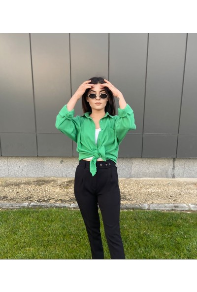 Quin Plus Keten Püsküllü Kadın Gömlek Quin Plus Keten Püsküllü Kadın Gömlek