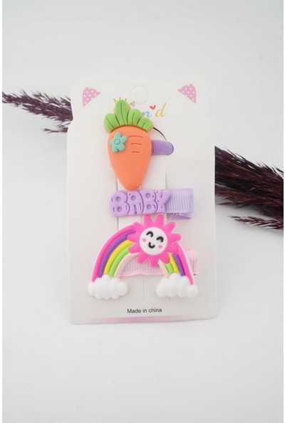 By Zeyna Aksesuar Çocuk 3'lü Lastik ve Kıstırmalı Gökkuşaklı Toka