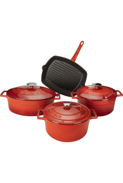 Lava Turka 7 Parça Döküm Kırmızı Tencere Seti Lava Turka 7 Parça Döküm Kırmızı Tencere Seti