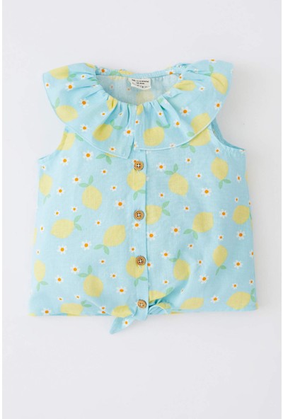 DeFacto Kız Bebek Keten Görünümlü Kısa Kollu Gömlek Z0292A222SM