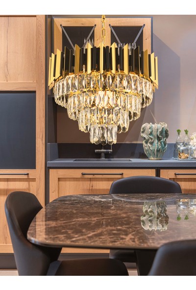 Zage Aydınlatma Lüks Modern Kristal Taşlı Sarkıt Avize Sarı Gold Siyah 50 cm Zage Aydınlatma Lüks Modern Kristal Taşlı Sarkıt Avize Sarı Gold Siyah 50 cm