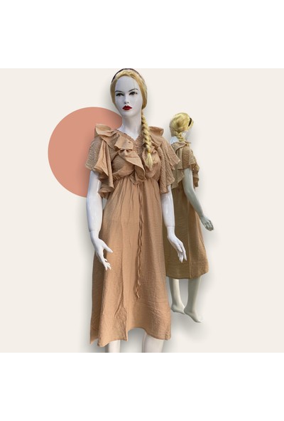 Dres Station Lrf Ön Volanlı Elbise S - Bej