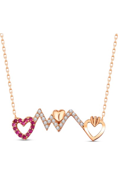 Pigado Gümüş Fuşya Zirkon Taş Kalp Ritmi Kolye Pigado Gümüş Fuşya Zirkon Taş Kalp Ritmi Kolye