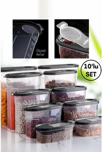 Nandy Home 10'lu Set New Embox Kolay Dökme Kapaklı Erzak Saklama Kabı 5 Boy Nandy Home 10'lu Set New Embox Kolay Dökme Kapaklı Erzak Saklama Kabı 5 Boy