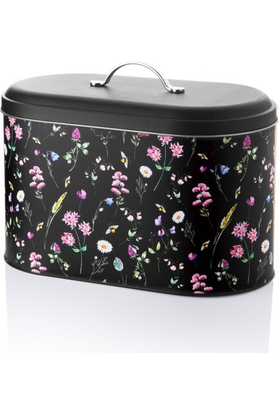 Queen’s Kitchen Metal Çiçek Desenli Oval Ekmeklik
