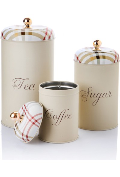 Queen’s Kitchen 3'lü Metal Burberry Desenli Dekoratif Saklama Seti Queen’s Kitchen 3'lü Metal Burberry Desenli Dekoratif Saklama Seti