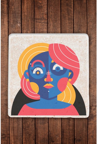 Cekuonline Desenli Magnet Baskılı Doğal Taş Buzdolabı Magneti Renkli Portre