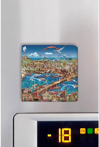 Cekuonline Desenli Magnet Baskılı Doğal Taş Buzdolabı Magneti Istanbul 1895