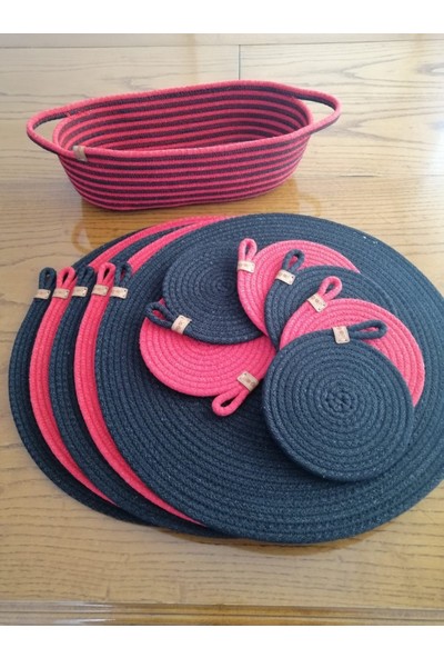 Gobo Handmade Pamuk Kordon Supla Takımı 6'lı Kırmızı Siyah Gobo Handmade Pamuk Kordon Supla Takımı 6'lı Kırmızı Siyah