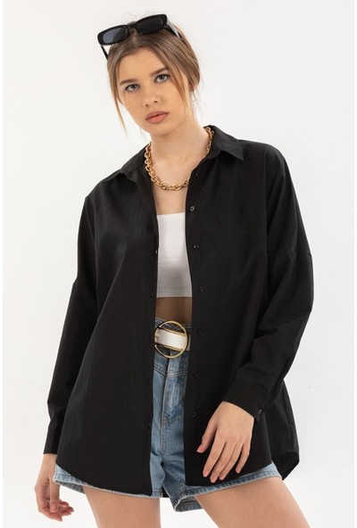 Ners Kadın Siyah Oversize Uzun Basic Gömlek Ners Kadın Siyah Oversize Uzun Basic Gömlek