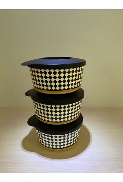 3'lü Saklama Kabı Kare Desen 550 ml 3'lü Saklama Kabı Kare Desen 550 ml