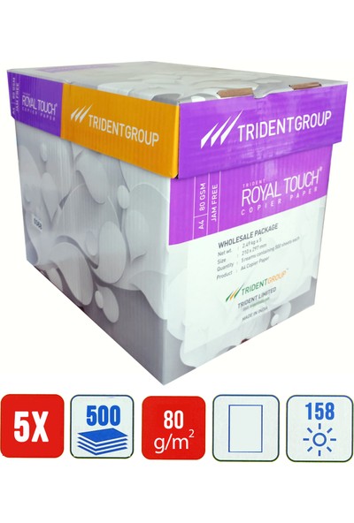 Trident Royal Touch A4 80 gr Fotokopi Kağıdı 1 Koli 5 Li Paket 2500 Adet Trident Royal Touch A4 80 gr Fotokopi Kağıdı 1 Koli 5 Li Paket 2500 Adet