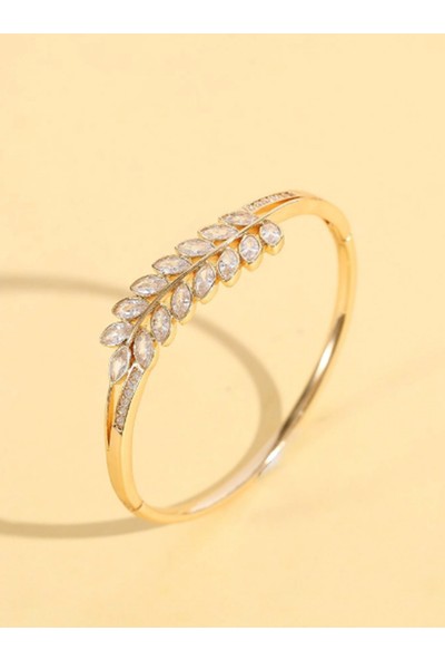 Modatac 18K Altın Kaplama Yapay Elmas Buğday Yaprağı Bileklik