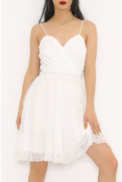 Askılı Dantelli Abiye Beyaz - 38999.100.