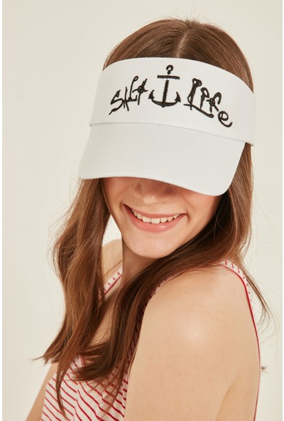 Axesoire 14098 Uv Koruyuculu Çapa Nakışlı Beyaz Vizör Şapka