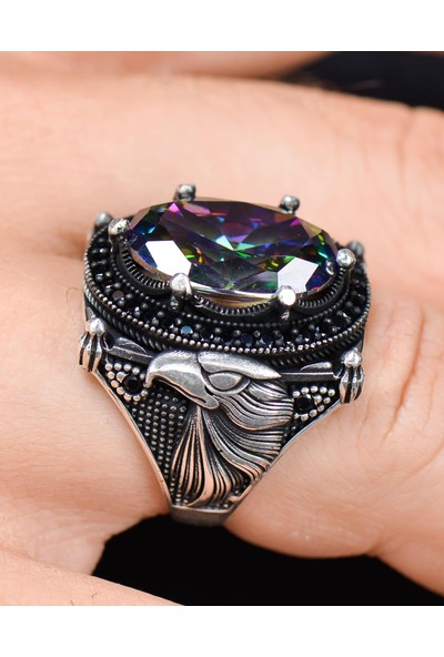 Prestige Gümüş 925 Ayar Gümüş Erkek Yüzüğü Mistik Topaz Taşlı Kartal Figürlü Prestige Gümüş 925 Ayar Gümüş Erkek Yüzüğü Mistik Topaz Taşlı Kartal Figürlü