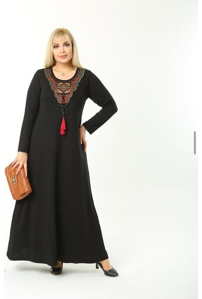 Kısmet Sepeti Kadın Uzun Kol Kiim Desenli Büyük Beden Elbise