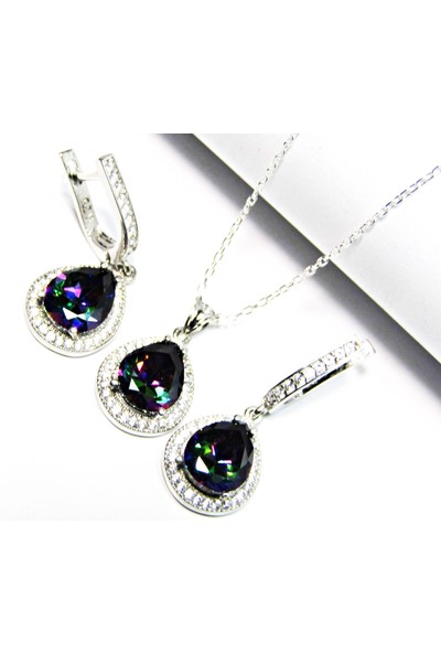 Lilah Gümüş Tr Gümüş Mistik Topaz Taşlı Damla Kadın Kolye Küpe Lilah Gümüş Tr Gümüş Mistik Topaz Taşlı Damla Kadın Kolye Küpe