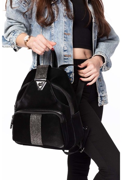 Gondol Kadın Taş Detaylı Günlük Sırt Çantası ALD.1250 - Siyah