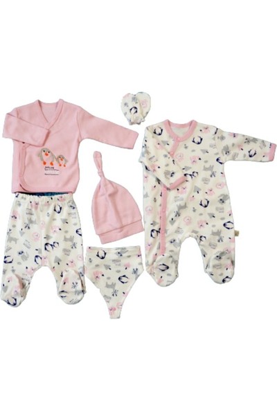 Minisse Penguen Baskılı Organik Pamuklu Unisex 6'lı Bebek Tulum Takımı