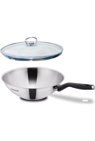 Korkmaz A2997 Nora Çelik Wok Tava 28 cm Cam Kapaklı