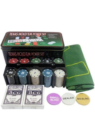 Texas Holdem Metal Kutulu 200 Lük Rakamlı Poker Çipi Oyun Seti Poker Fişi