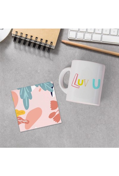 Love You Baskılı Seramik Kupa ve Bardak Altlığı