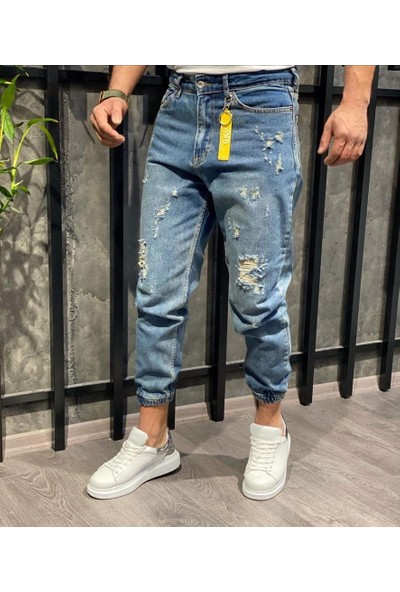 North Fashion Erkek Paçası Lastikli Likralı Boyfriend Jogger Kot Pantolon