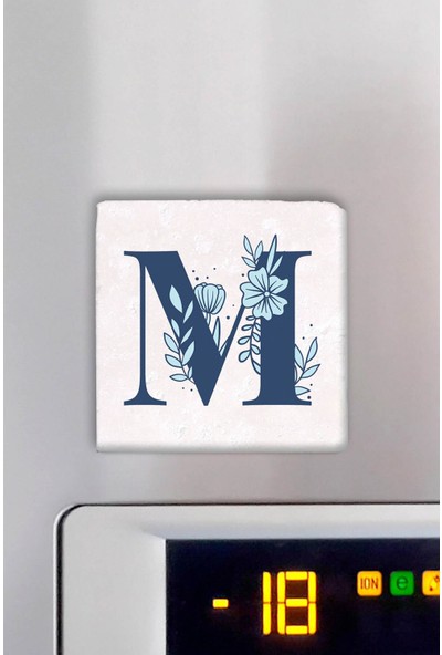 Cekuonline Desenli Magnet Baskılı Doğal Taş Buzdolabı Magneti Çiçekli M Harfi