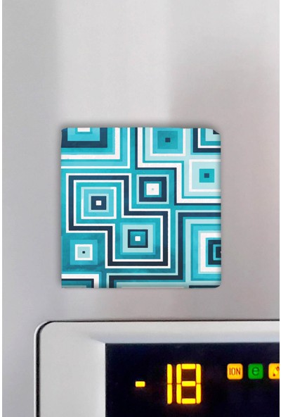 Cekuonline Desenli Magnet Baskılı Doğal Taş Buzdolabı Magneti Mavi Boyalı Kareler