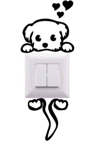 LazerAtölye Sevimli Köpek Kalp Detaylı Priz Dekoru - Sevimli Köpek Priz Süsü