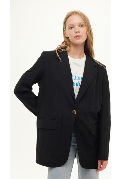 Manuka Dokulu Maskülen Blazer Ceket Siyah Manuka Dokulu Maskülen Blazer Ceket Siyah