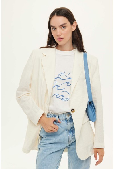 Manuka Dokulu Maskülen Blazer Ceket Ekru