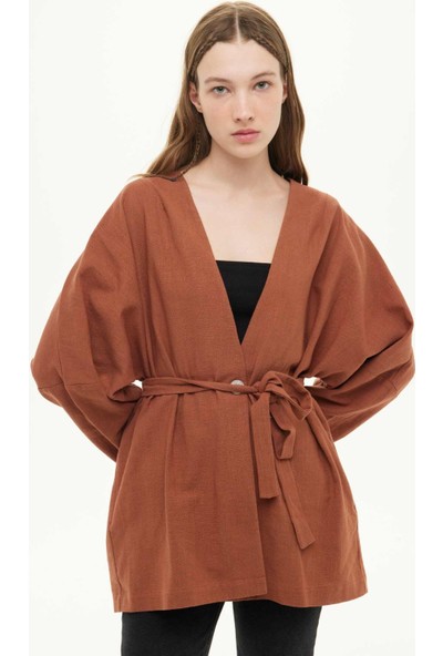 Manuka Keten Kimono Ceket Kiremit Manuka Keten Kimono Ceket Kiremit