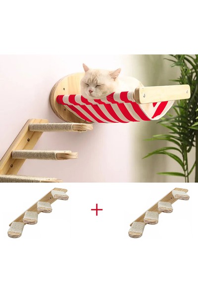 Bushop Duvara Monte Modern Egzotik Kırmızı Bezli Kedi Hamağı + 2 Adet Doğal Ahşap Kedi Merdiven - 3'li Set - Hediye Bushop Duvara Monte Modern Egzotik Kırmızı Bezli Kedi Hamağı + 2 Adet Doğal Ahşap Kedi Merdiven - 3'li Set - Hediye