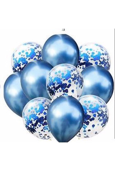 Mavi Konfetili Şeffaf ve Krom Mavi Balon Seti Mavi Konfetili Şeffaf ve Krom Mavi Balon Seti