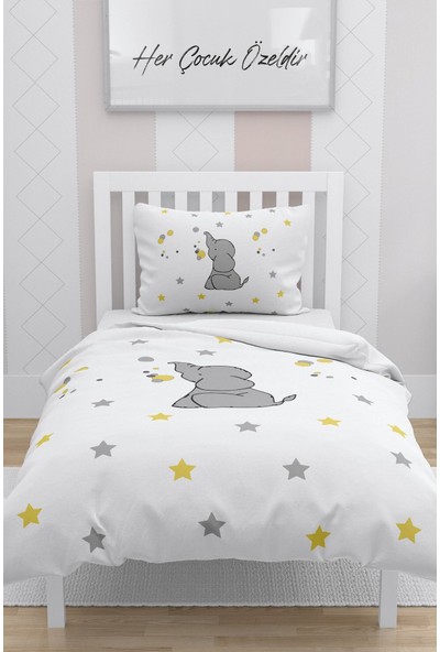 Rivaİstanbul Fil ve Baloncuklar Çocuk Nevresim Takımı Pamuk Saten (Çarşafsız)