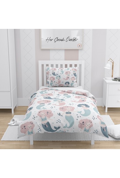 Rivaİstanbul Deniz Kızı Desenli Çocuk Nevresim Takımı Pamuk Saten (Çarşafsız)