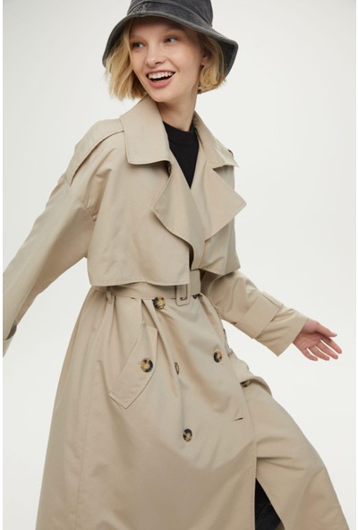 Manuka Düğmeli Oversize Trençkot Bej