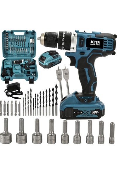 Jetta Power Tools Çelik Şanzuman Çift Akülü Şarjlı Darbeli Matkap 30 Parça Set Mavi 58 VF Jetta Power Tools Çelik Şanzuman Çift Akülü Şarjlı Darbeli Matkap 30 Parça Set Mavi 58 VF