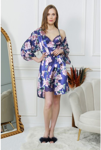 EXCLUSIVE Flowers 5'li Saten Çiçek Desenli Şortlu Sabahlık Takımı