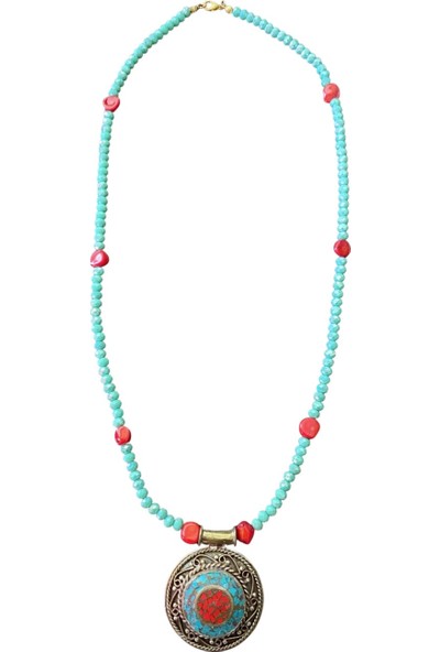 Kristal Taşlı Mercan Boncuklu Orijinal Otantik Kolye