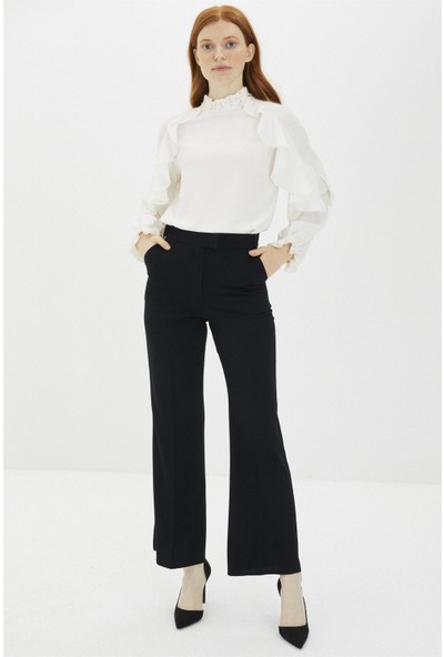 Zühre Yüksek Bel Bol Paça Siyah Kumaş Pantolon P-0144